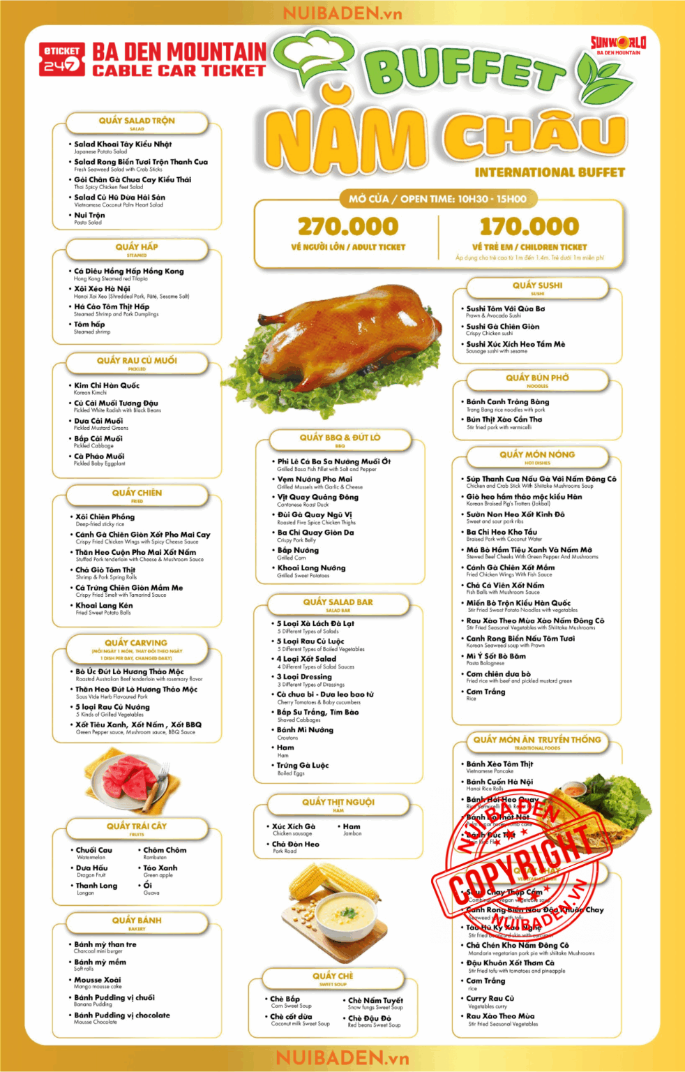 Menu Buffet Núi Bà Đen - Buffet Trưa Nhà Hàng Vân Sơn 270K